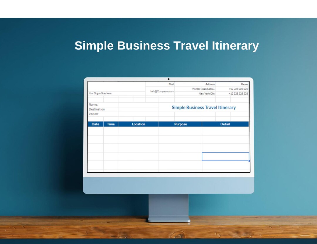 Simple Business Travel Itinerary, Google Sheets Format, Organize ...