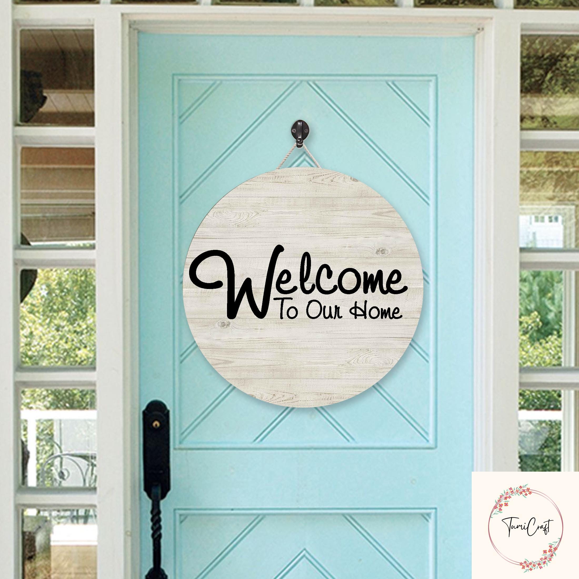 Personalized Door Sign, Wooden Round Welcome Door Sign, Welcome Door ...