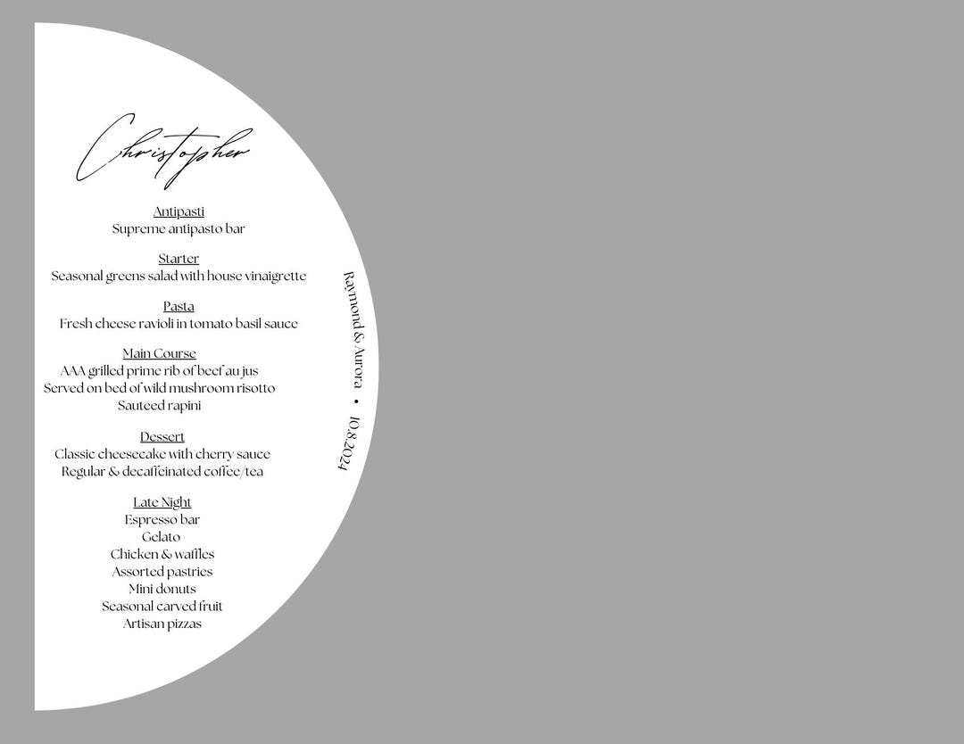 Modern Half-circle Menu Card: Wedding, Birthday, Event (digital ...