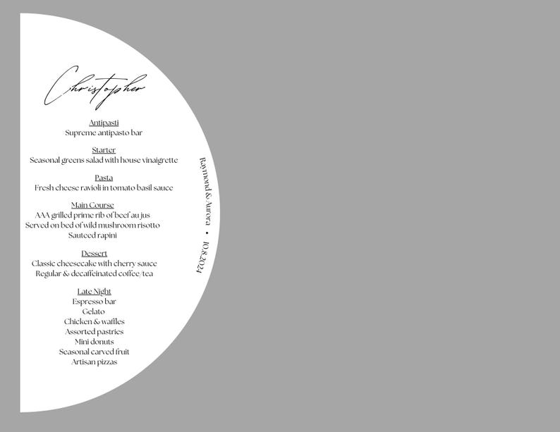 Modern Half-circle Menu Card: Wedding, Birthday, Event (digital ...
