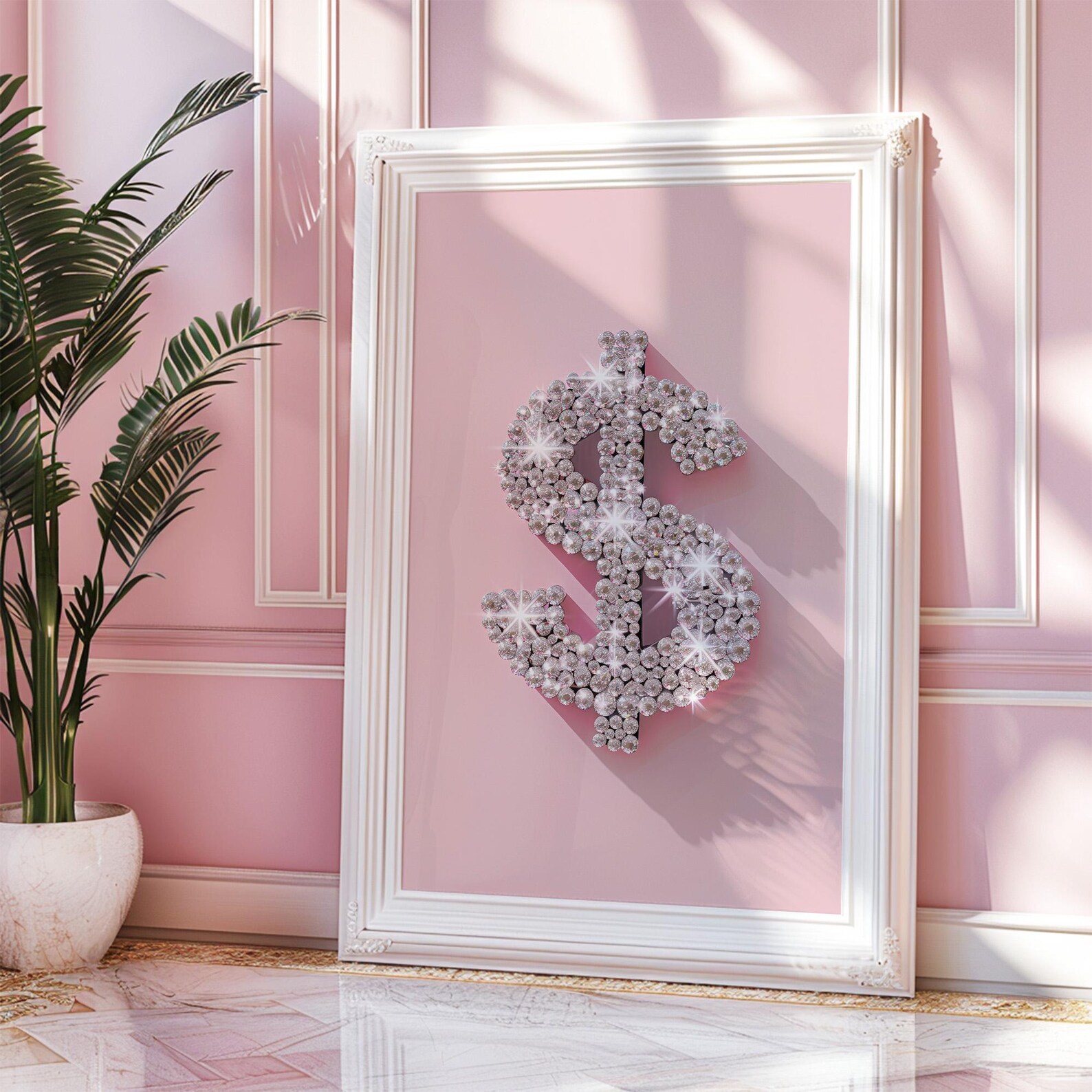 Sparkling Diamond Bedazzled Dollar Sign, Symbol, Pink, Silver, Digital ...