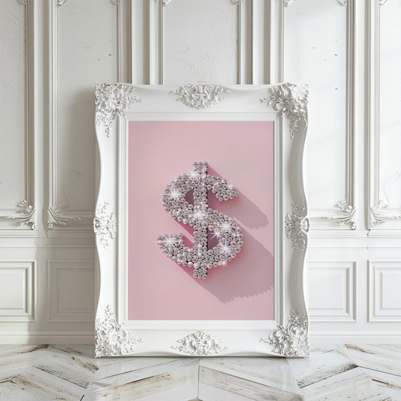 Sparkling Diamond Bedazzled Dollar Sign, Symbol, Pink, Silver, Digital ...