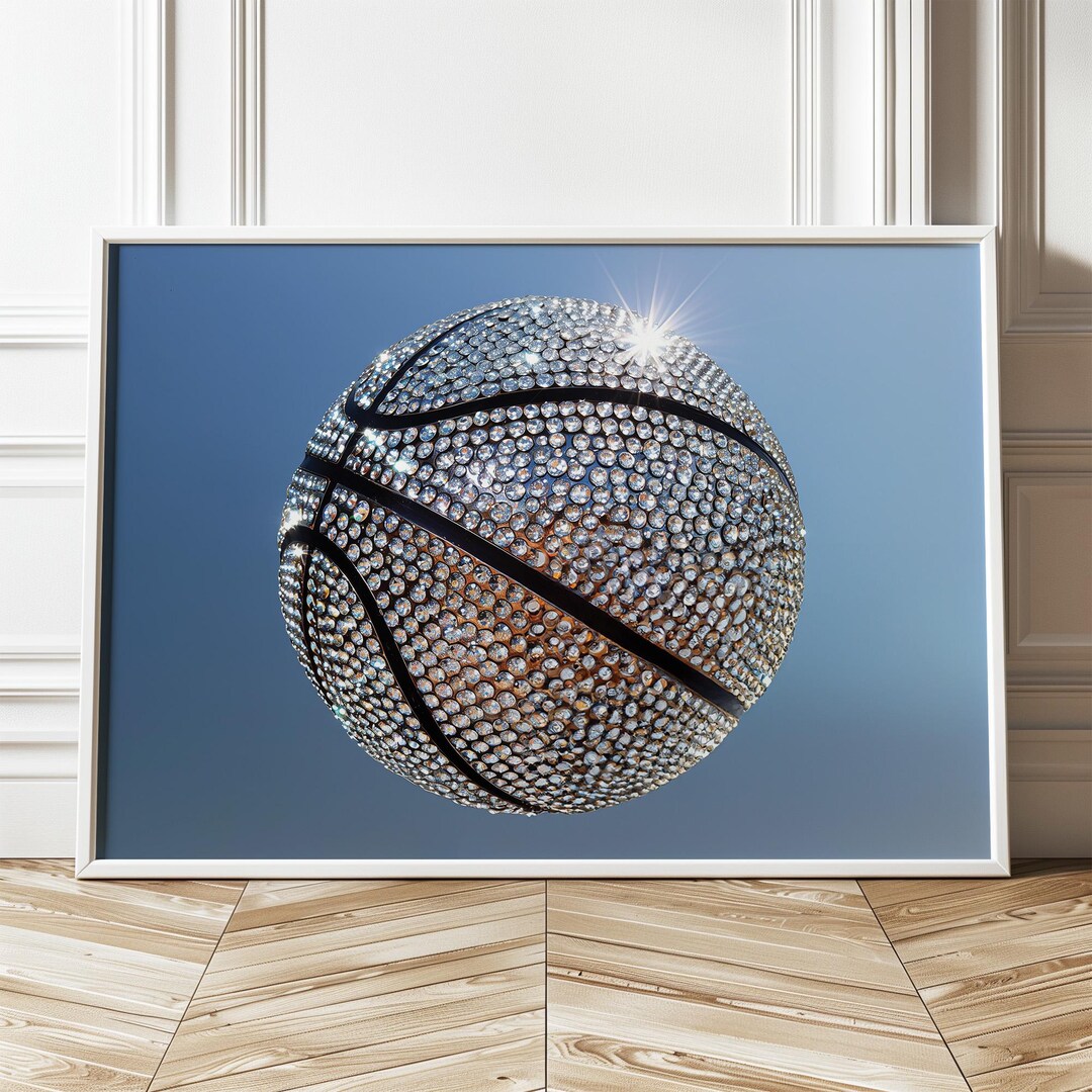 Sparkling Diamond Bedazzled Basketball, Silver, Blue Sky, Digital ...