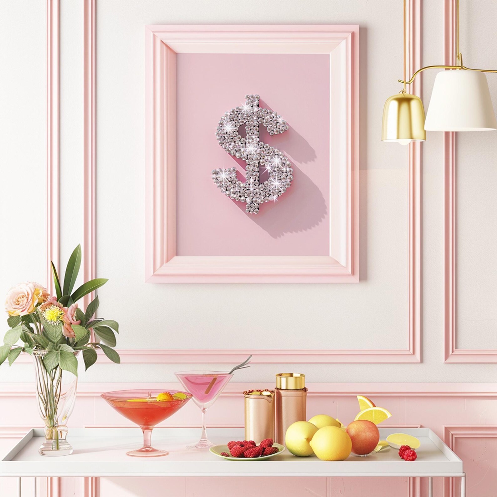 Sparkling Diamond Bedazzled Dollar Sign, Symbol, Pink, Silver, Digital ...
