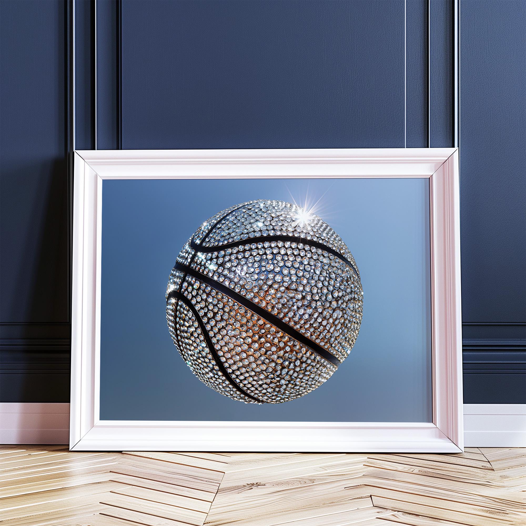 Sparkling Diamond Bedazzled Basketball, Silver, Blue Sky, Digital ...