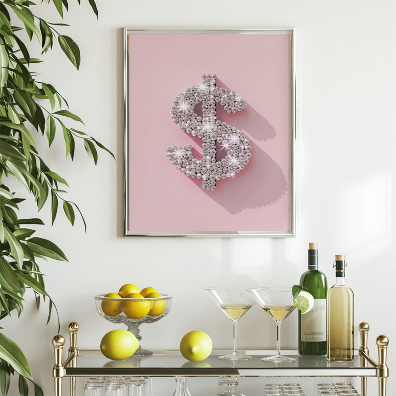 Sparkling Diamond Bedazzled Dollar Sign, Symbol, Pink, Silver, Digital ...