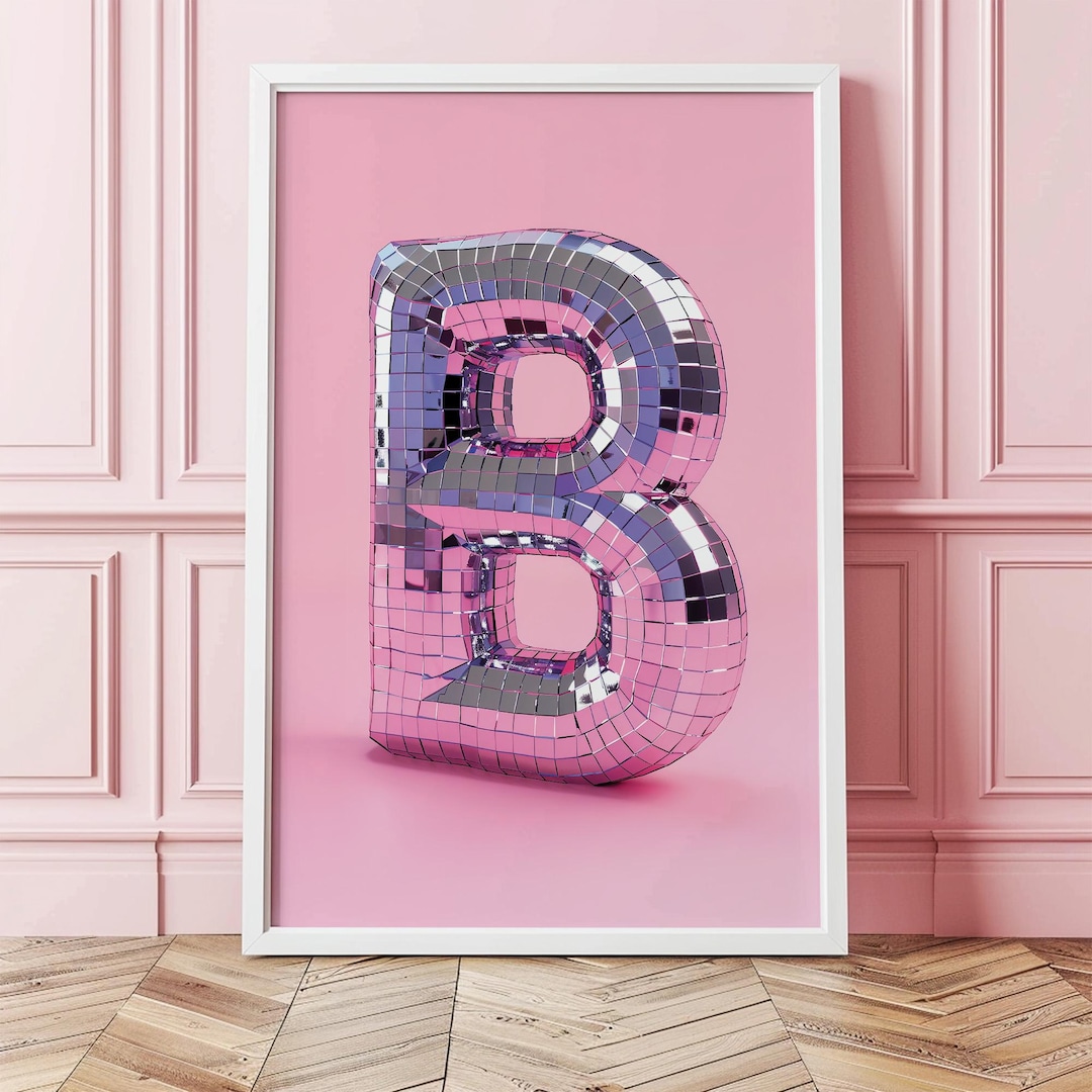 Disco Letter B, Silver, Pink, Digital Download, Wall Decor, Printable ...