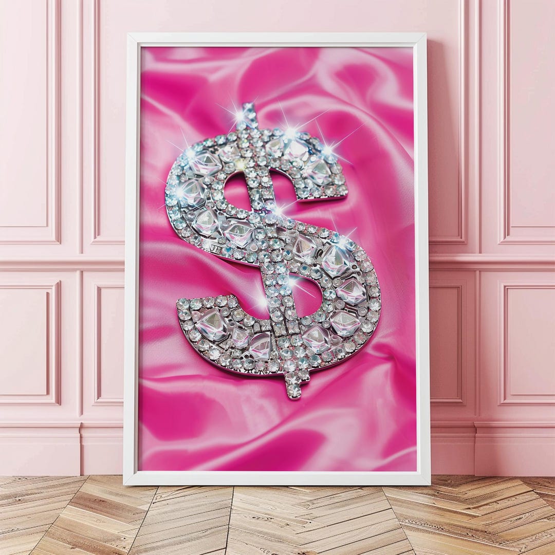 Sparkling Diamond Bedazzled Dollar Sign, Symbol, Hot Pink, Silver ...
