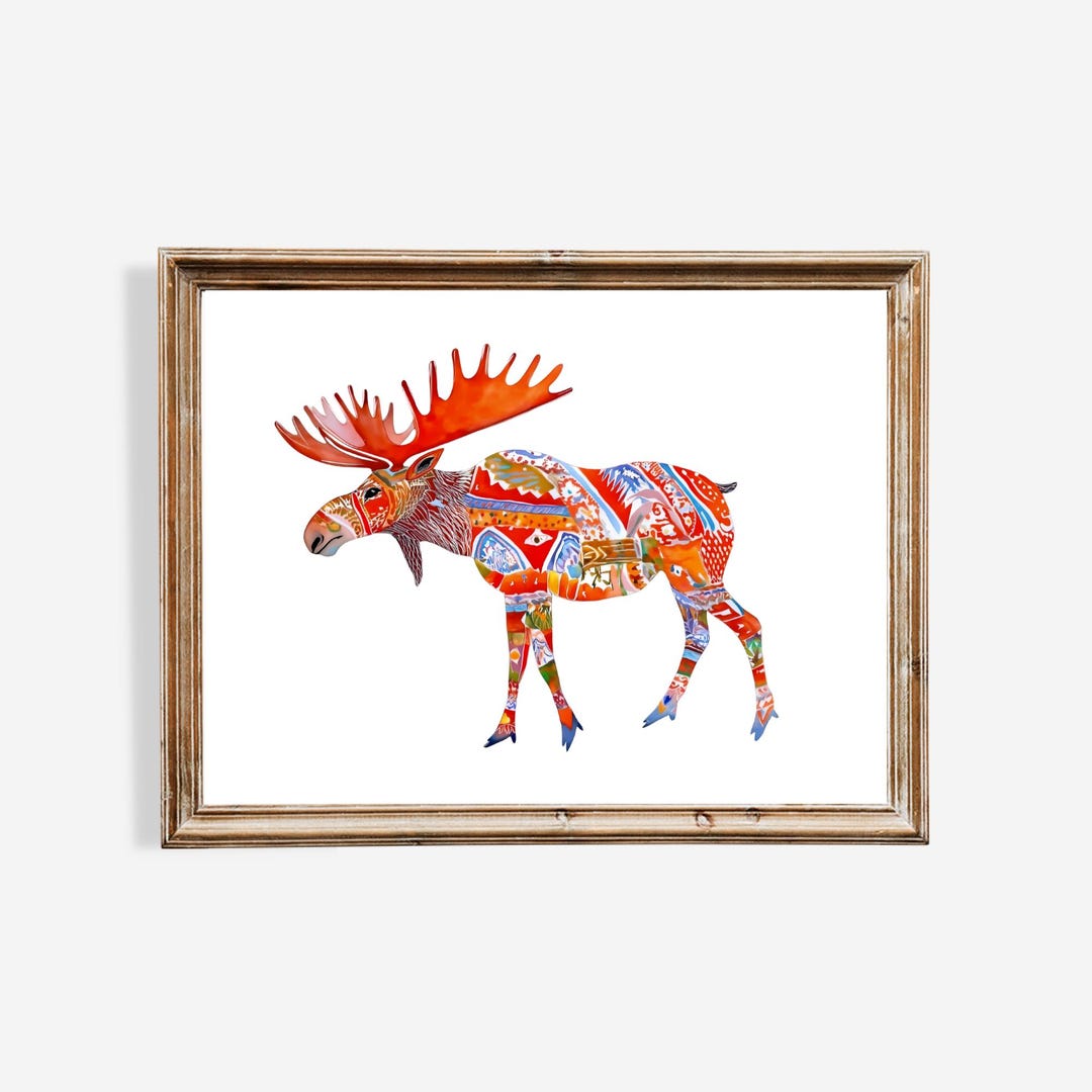 Watercolor Moose Art | Whimsical Woodland Art, Scandinavian Folk Design ...