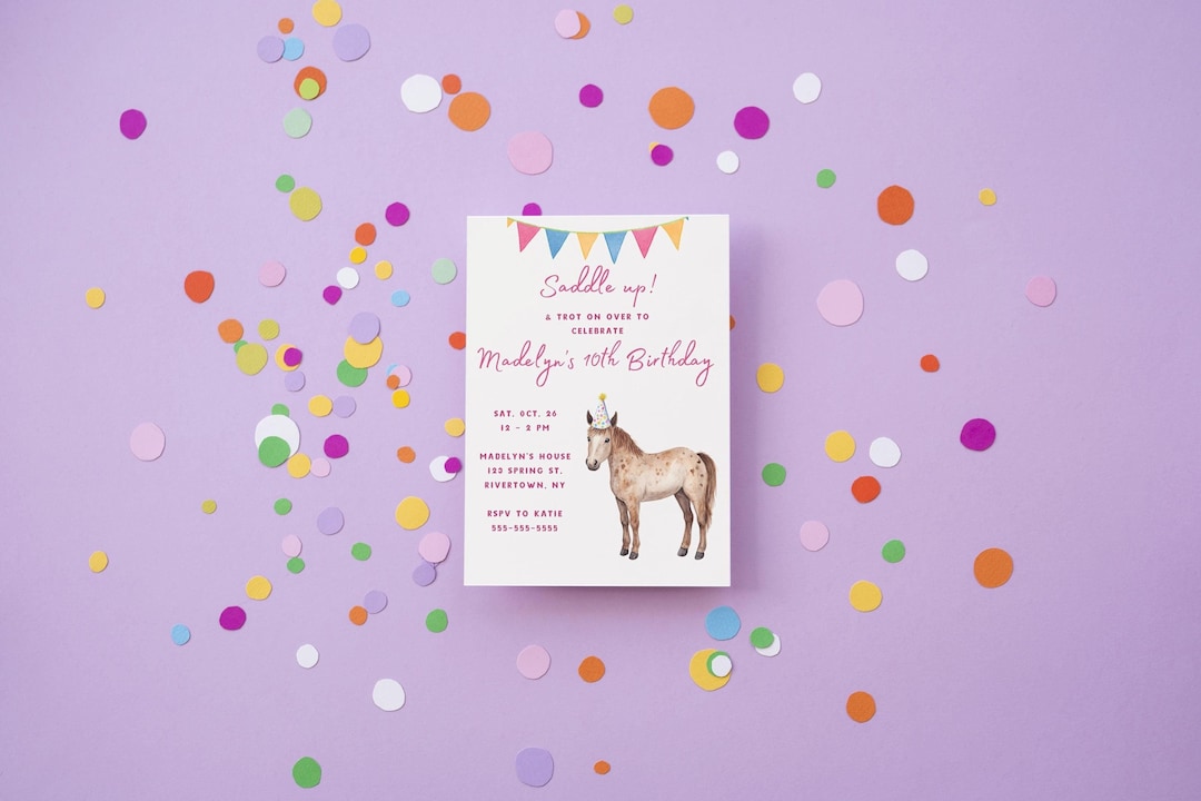 Editable Horse Birthday Invitation Template Saddle up Cowgirl Party ...