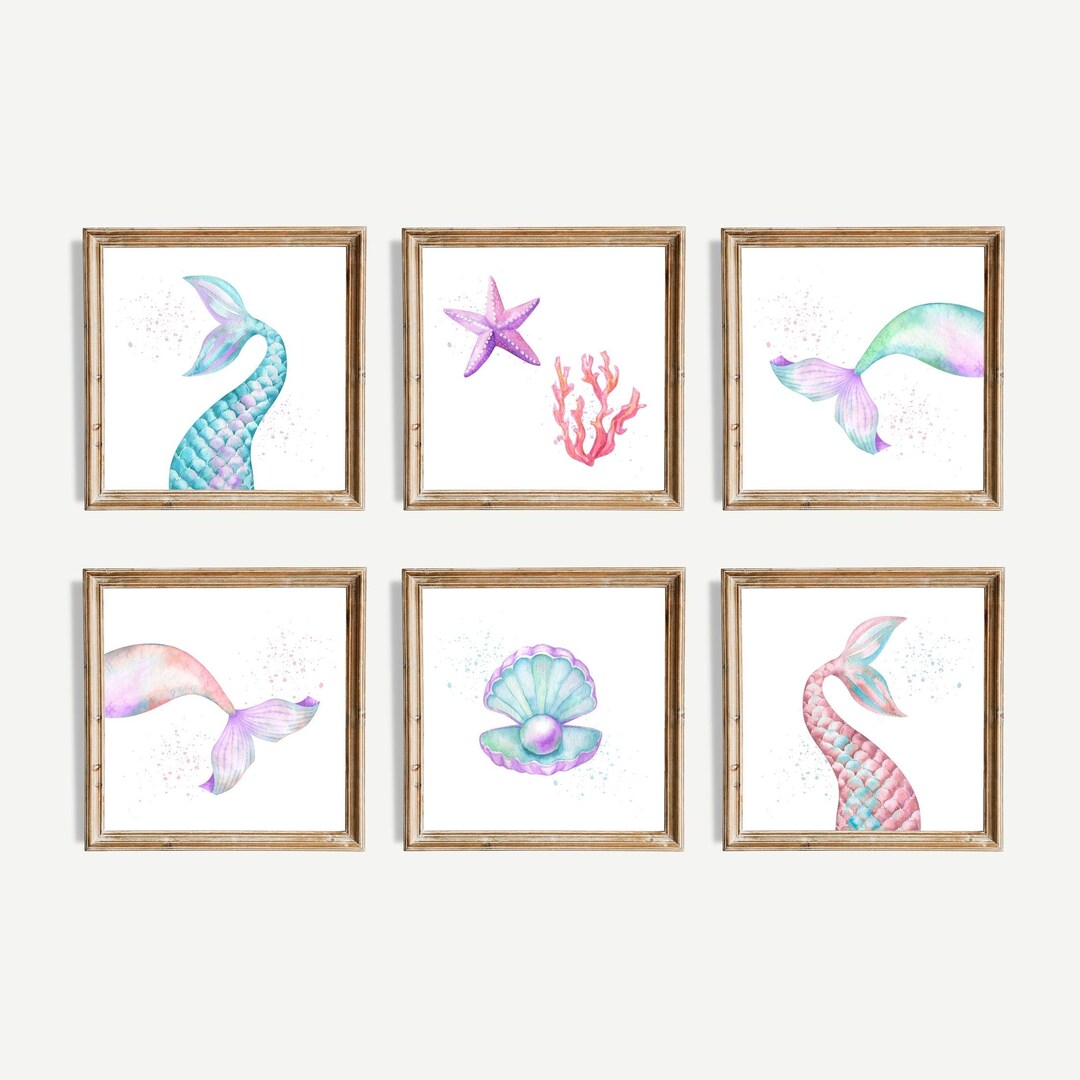 Watercolor Mermaid Tail Prints Digital Download | Set of 6 | Ocean Sea ...