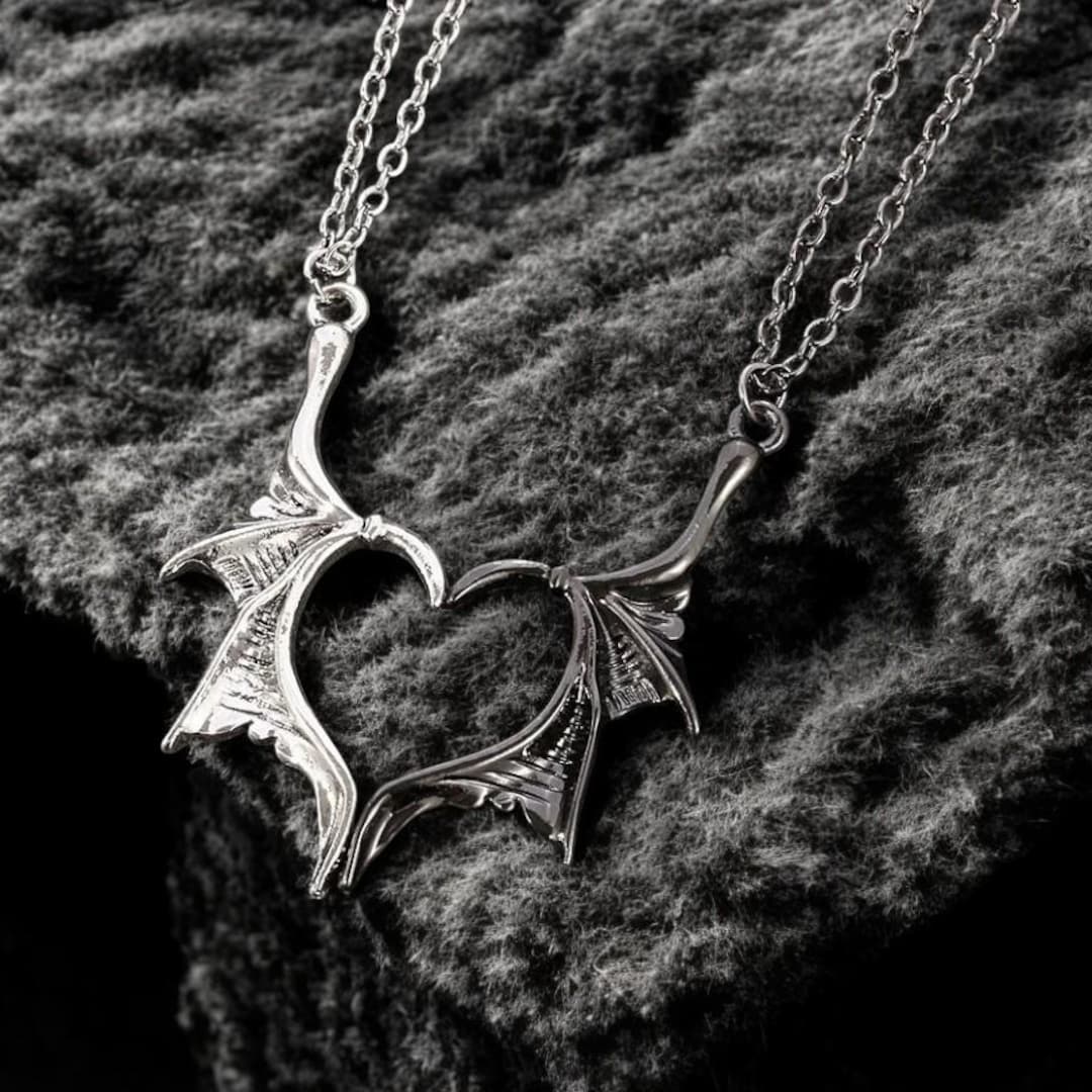 Bat Wing Heart Necklace, Goth Jewelry Gift, Adjustable Emo Necklace ...