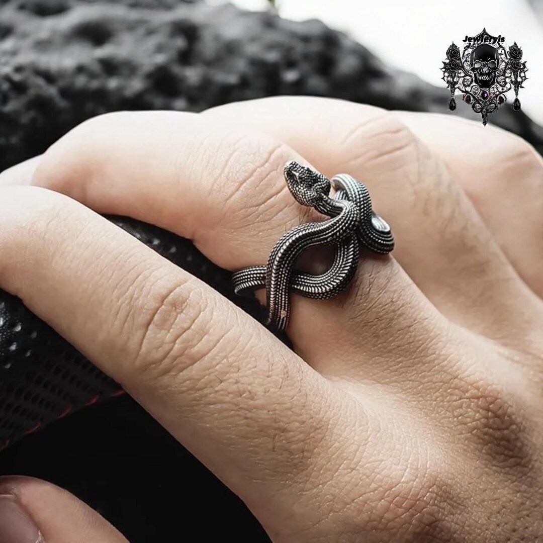 Vintage Style Snake Ring for Men Unique Handmade Metal Carved Band ...
