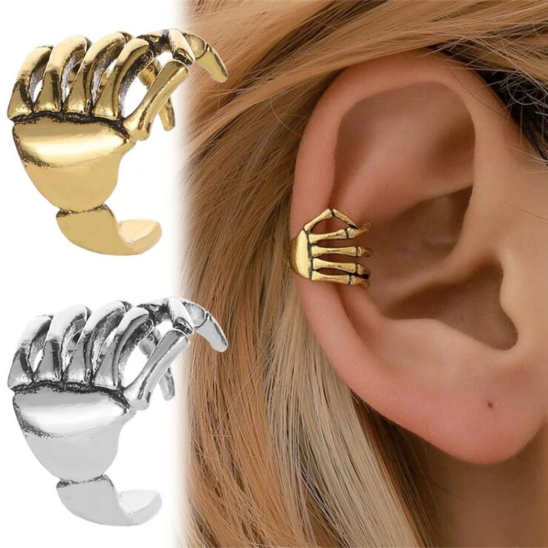 Gothic Skeleton Hand Ear Clip silver Gold Fake Piercing Earringunique ...