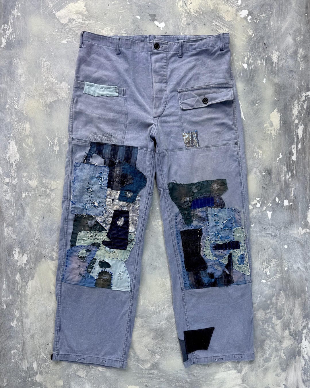 Reworked French Workwear Pants: Boro Patchwork, Sashiko Stitching - Etsy