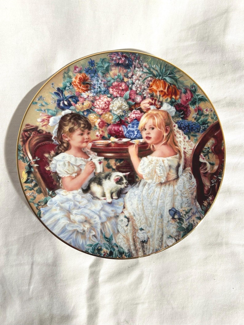 Vintage Collector Plate the TEA PARTY 1991 Hearts and Flowers ...