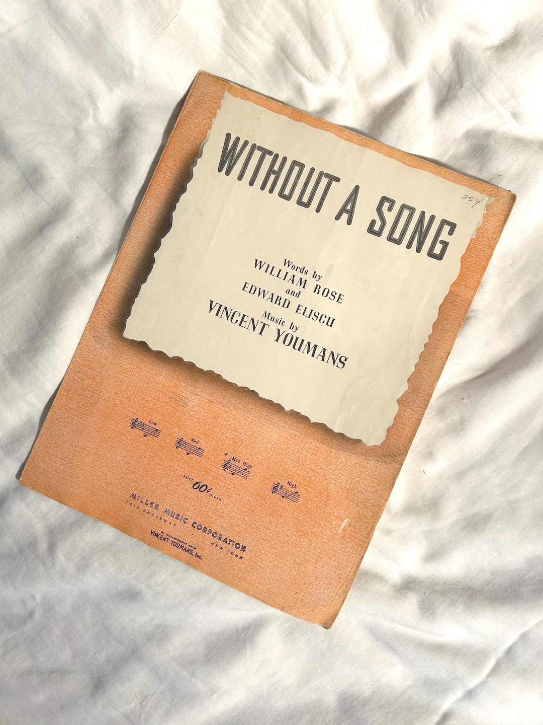 Vintage 1929 WITHOUT A SONG Sheet Music Words Rose and Eliscu Music ...