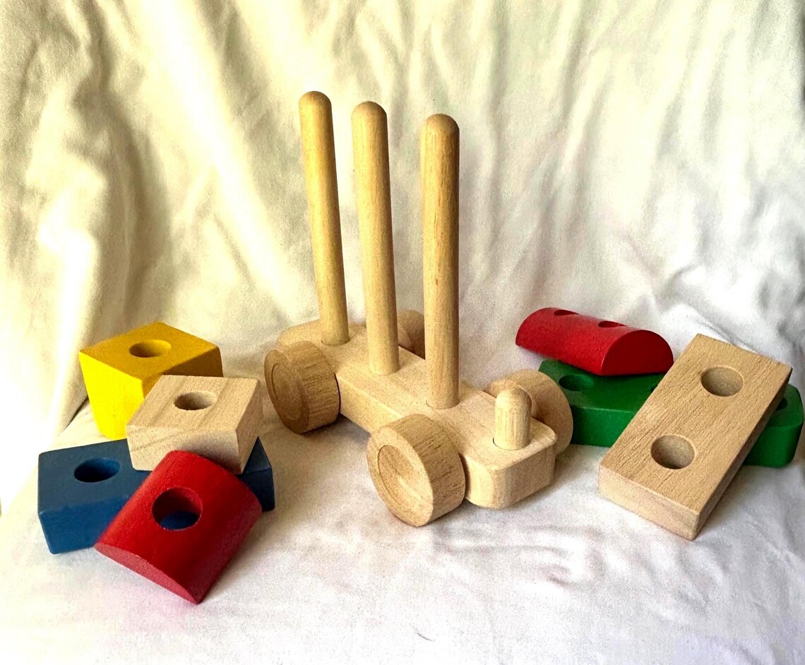 Vintage Wooden Stacking Train Set: 34 Piece Educational Toy - Etsy