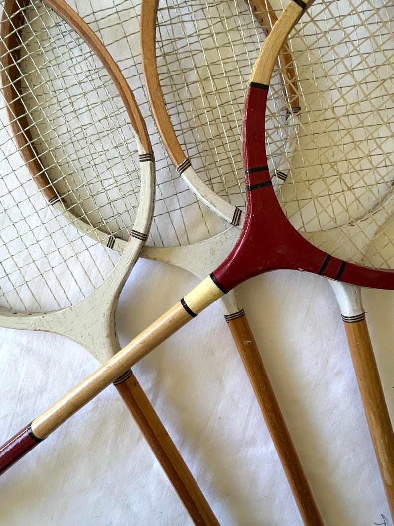 Vintage Set of 4 - Wooden Badminton Rackets – Retro Sports Decor or ...