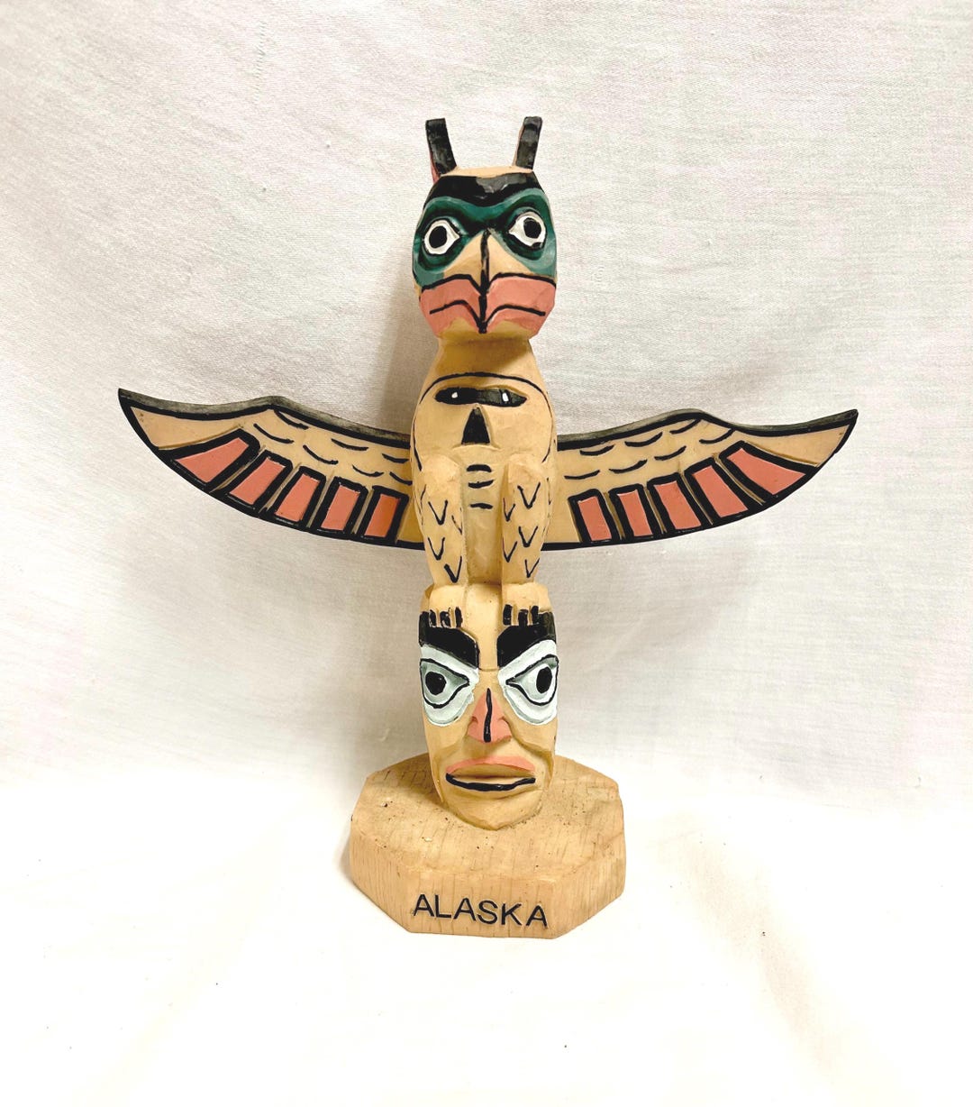 Vintage ALASKA Hand Painted Eagle TOTEM POLE 8" X 8" Resin Figurine ...