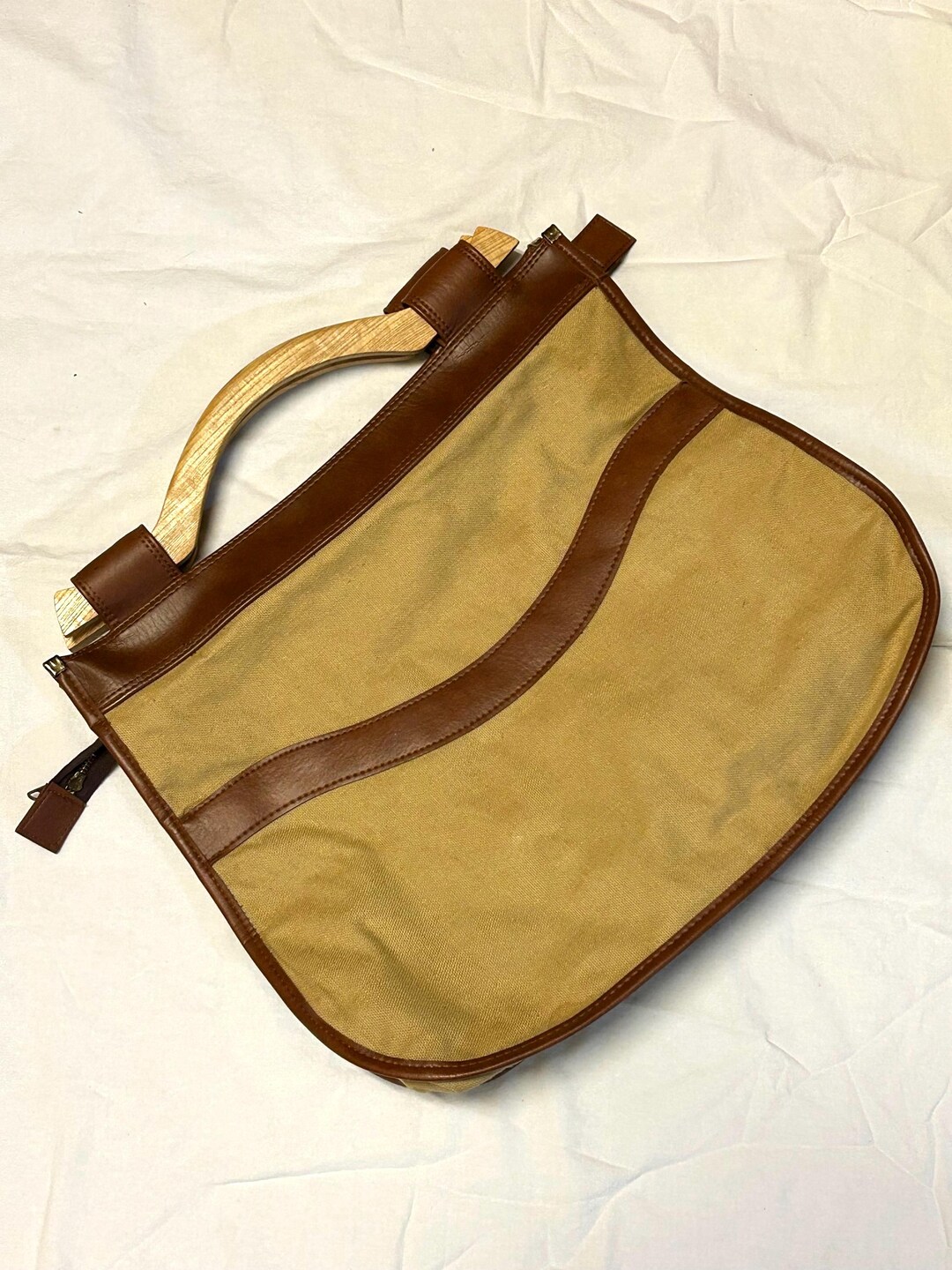 Vintage ULTIMA II Canvas Tote Bag: Wood Handle, 1970s Fashion - Etsy