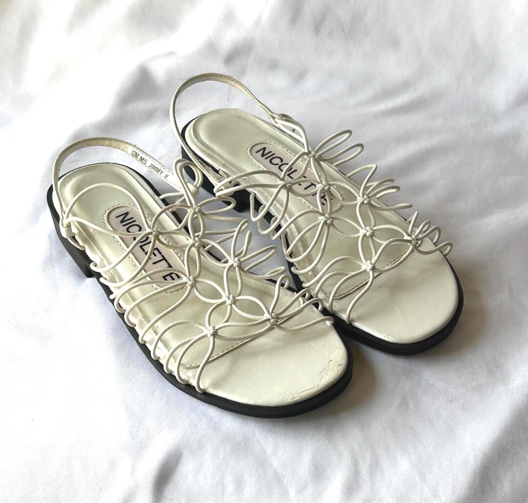 Vintage Girls Size 12M NICOLETTE White SANDALS Flats All Man-made ...