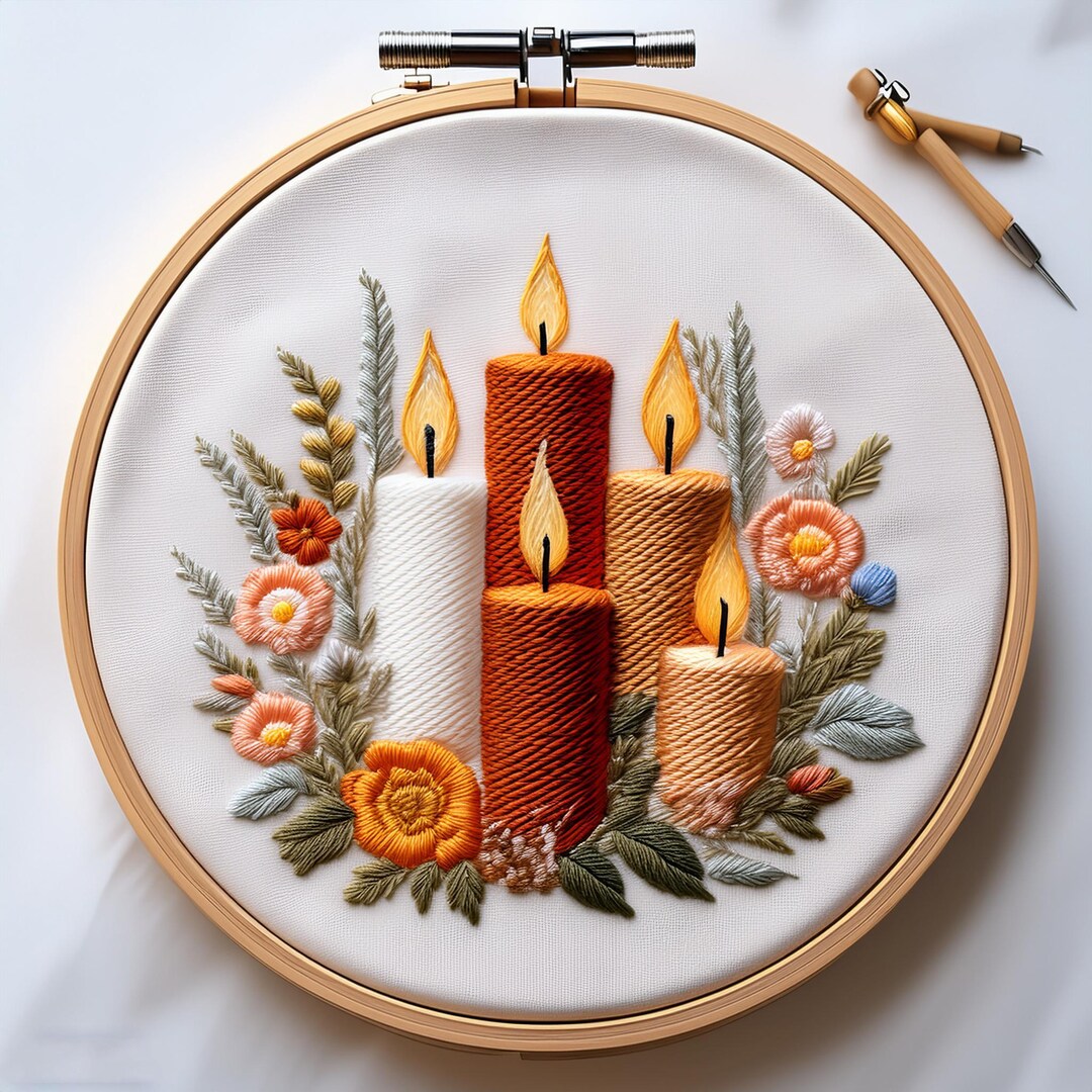 Warm Candlelight Embroidery Pattern, Hand Embroidery, Digital Download ...