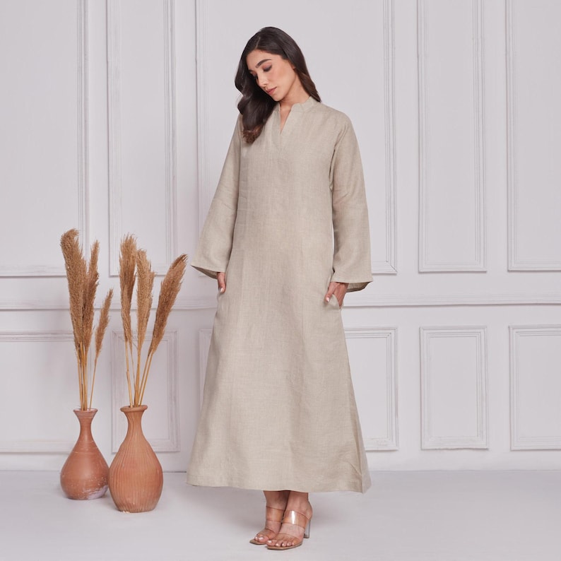 Handmade Organic Linen Maxi Kaftan Dress With Bell Sleeves - Etsy