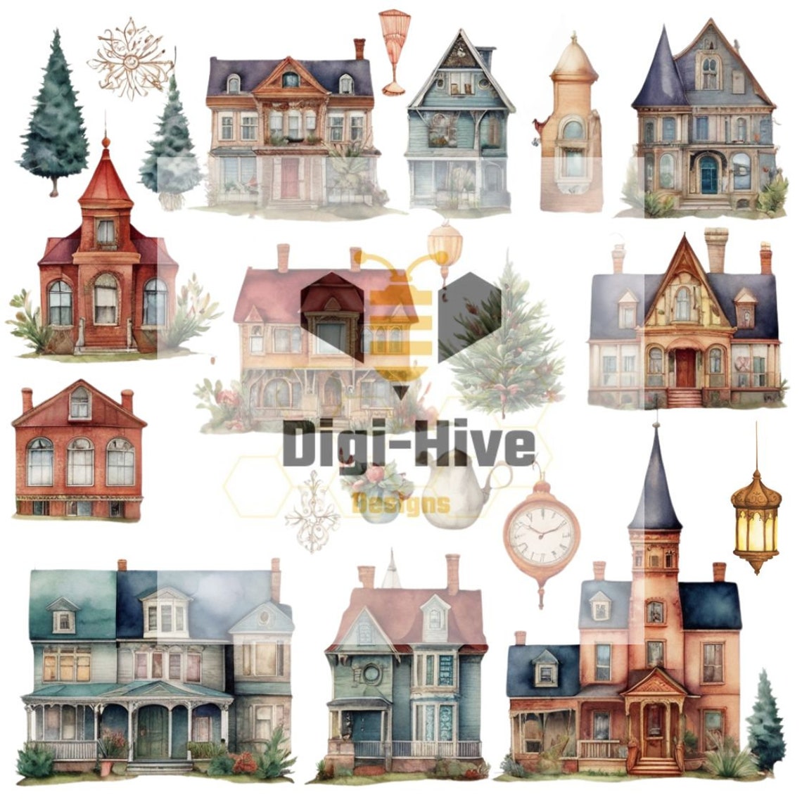 Elegant Home Watercolor Clip Art Set; Home Decor; Clip Art - Etsy