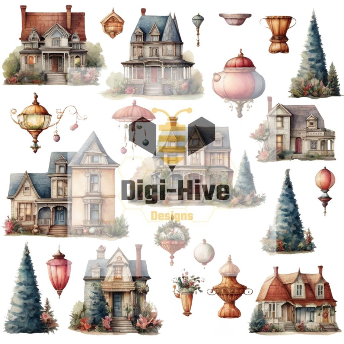 Elegant Home Watercolor Clip Art Set; Home Decor; Clip Art - Etsy