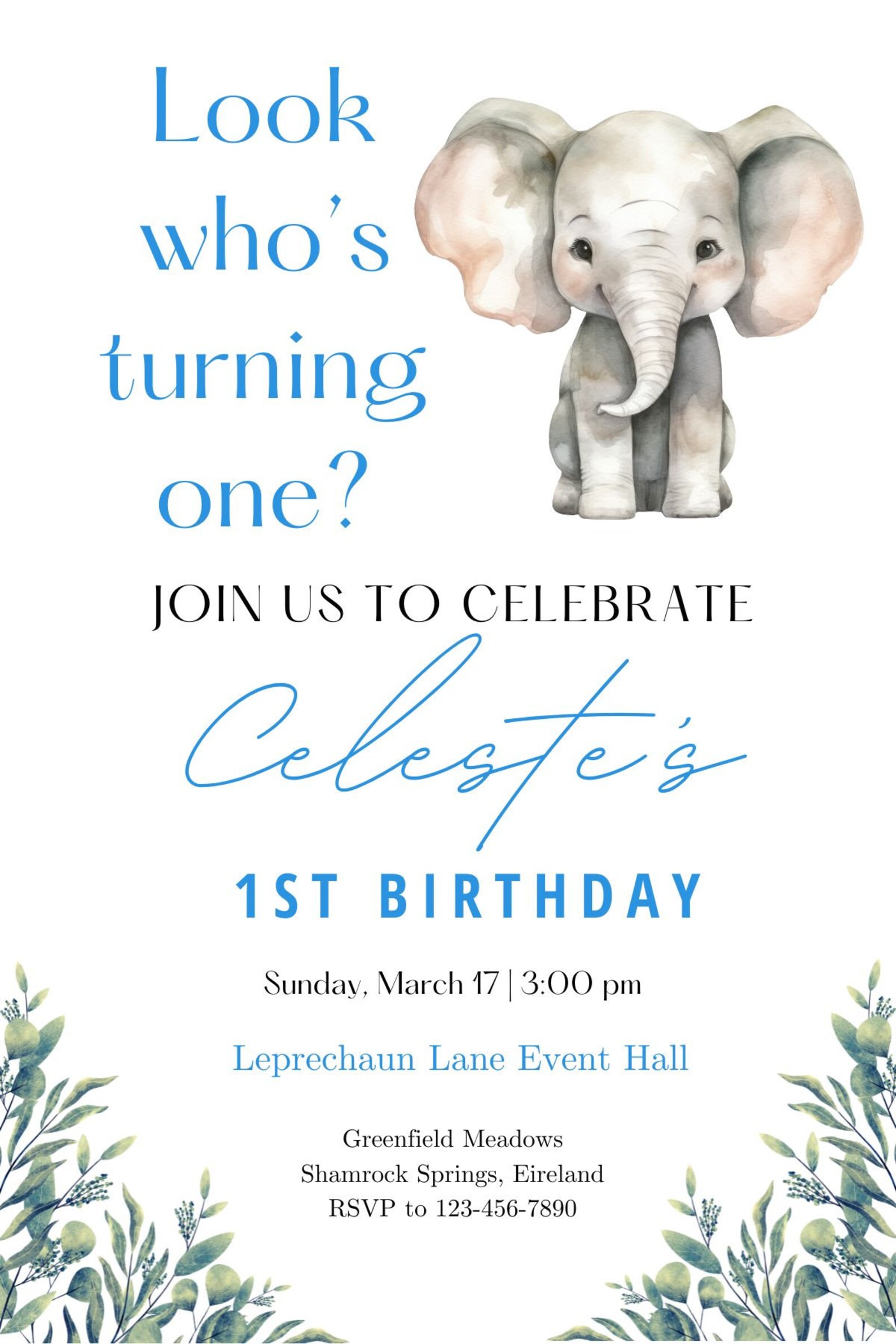Cute Elephant Birthday Invite and Thank You Card Template Links ...