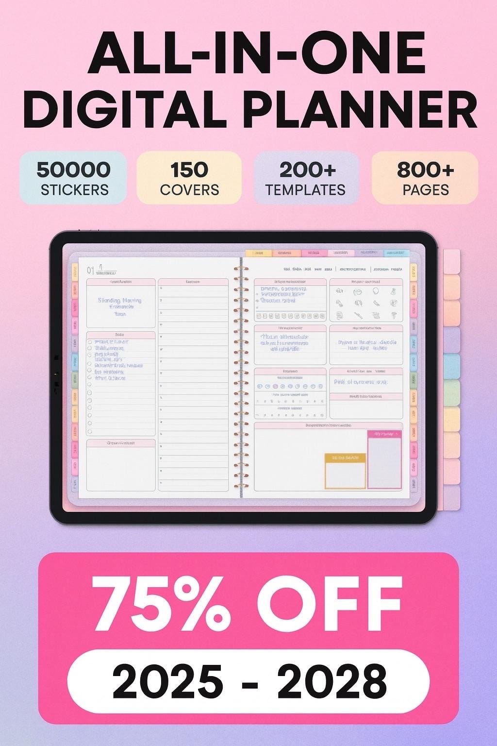 Digital Planner | Hyperlinked Tabs | Light & Dark Mode | Horizontal ...
