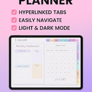 Digital Planner | Hyperlinked Tabs | Light & Dark Mode | Horizontal ...