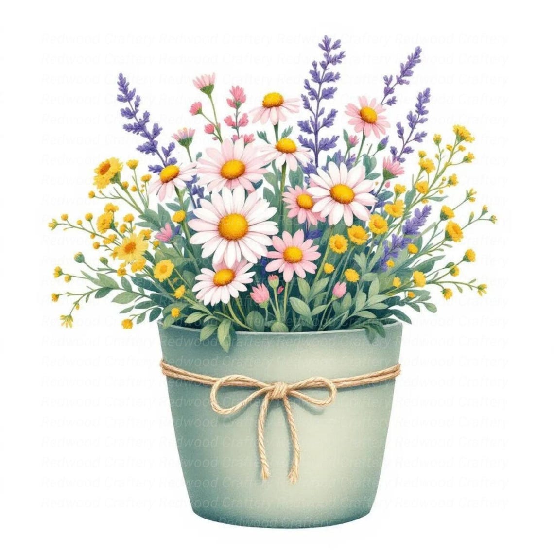 15 Wild Summer Bloom Clipart, Wildflowers in Pot, Printable Watercolor ...