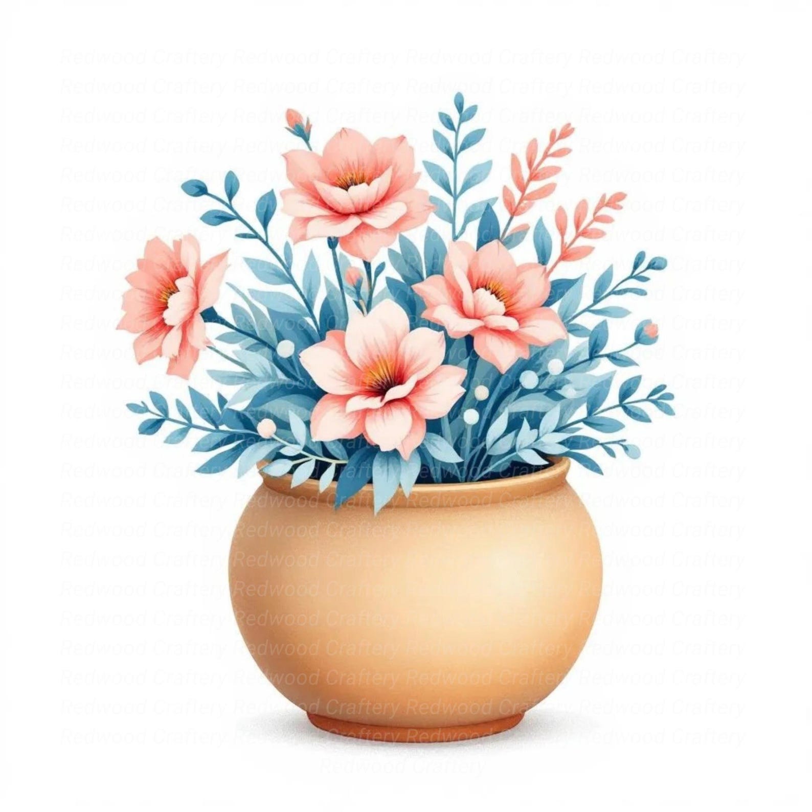 15 Wild Summer Bloom Clipart, Wildflowers in Pot, Printable Watercolor ...