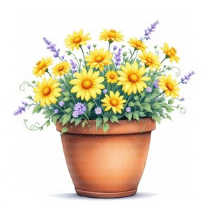 15 Wild Summer Bloom Clipart, Wildflowers in Pot, Printable Watercolor ...