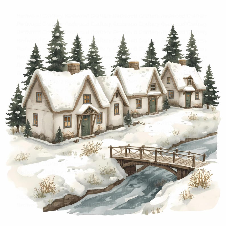 11 Christmas Village Clipart Bundle, Holiday House JPG Files, Winter ...