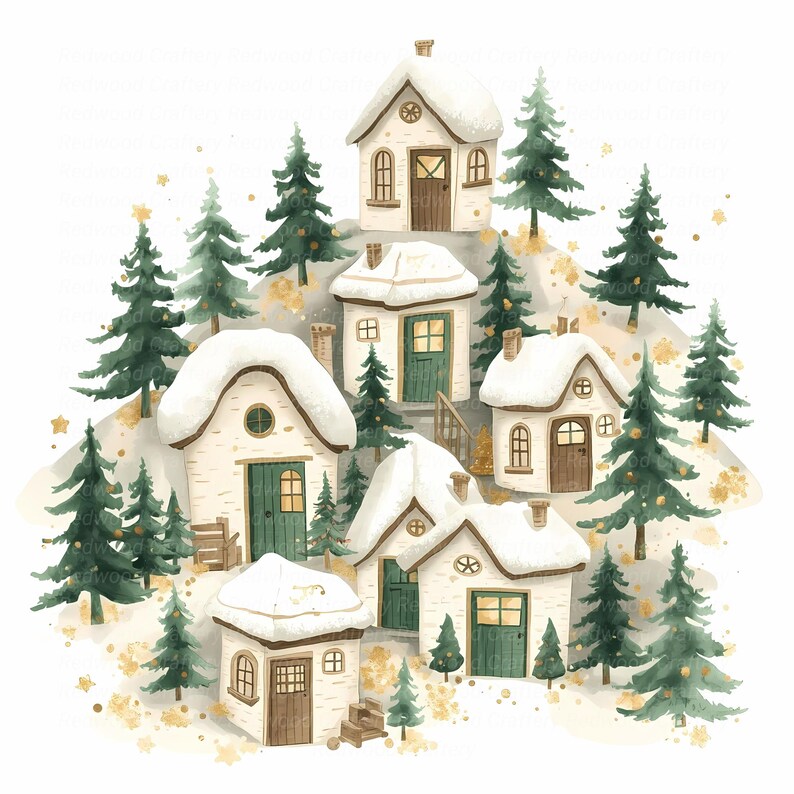 11 Christmas Village Clipart Bundle, Holiday House JPG Files, Winter ...