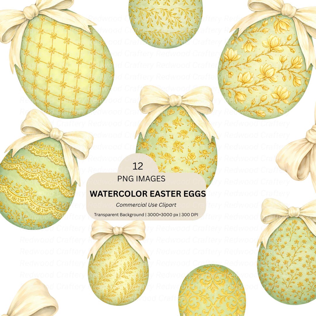 Watercolor Easter Clipart Bundle, 12 PNG Files, Floral Pastel Green ...