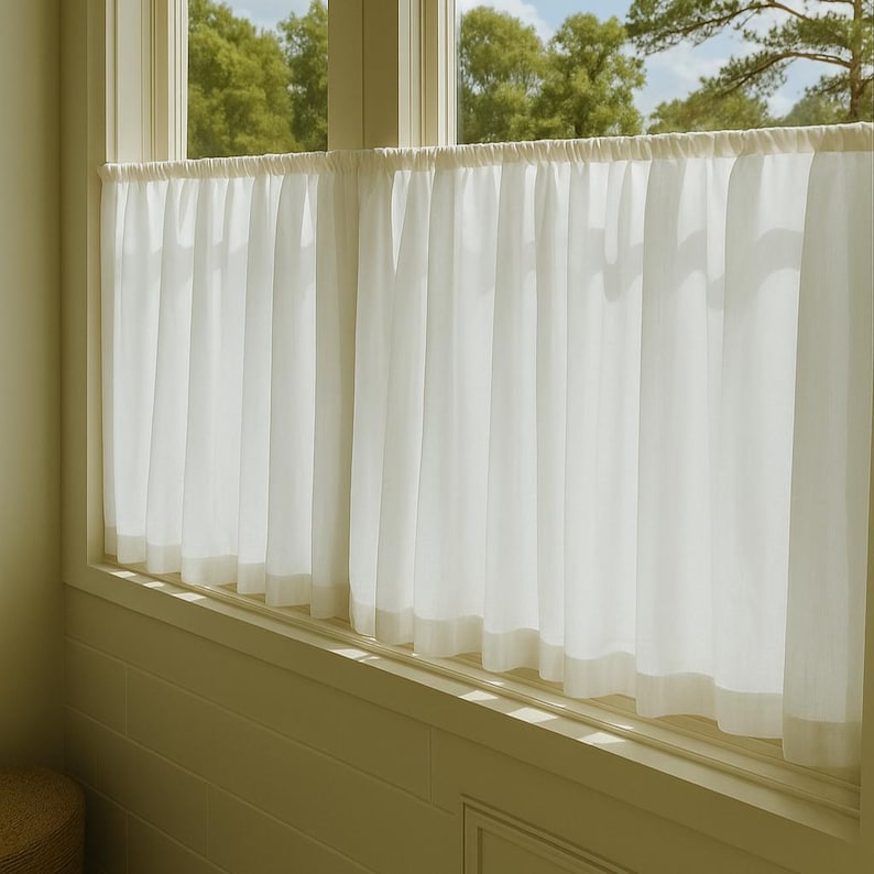 100% Pure Linen Cafe Curtain, Kitchen Cafe Curtains, Bathroom Cafe ...