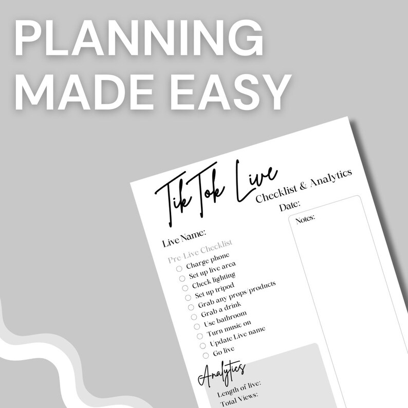 Tiktok Live Checklist & Analytics Organiser - Etsy