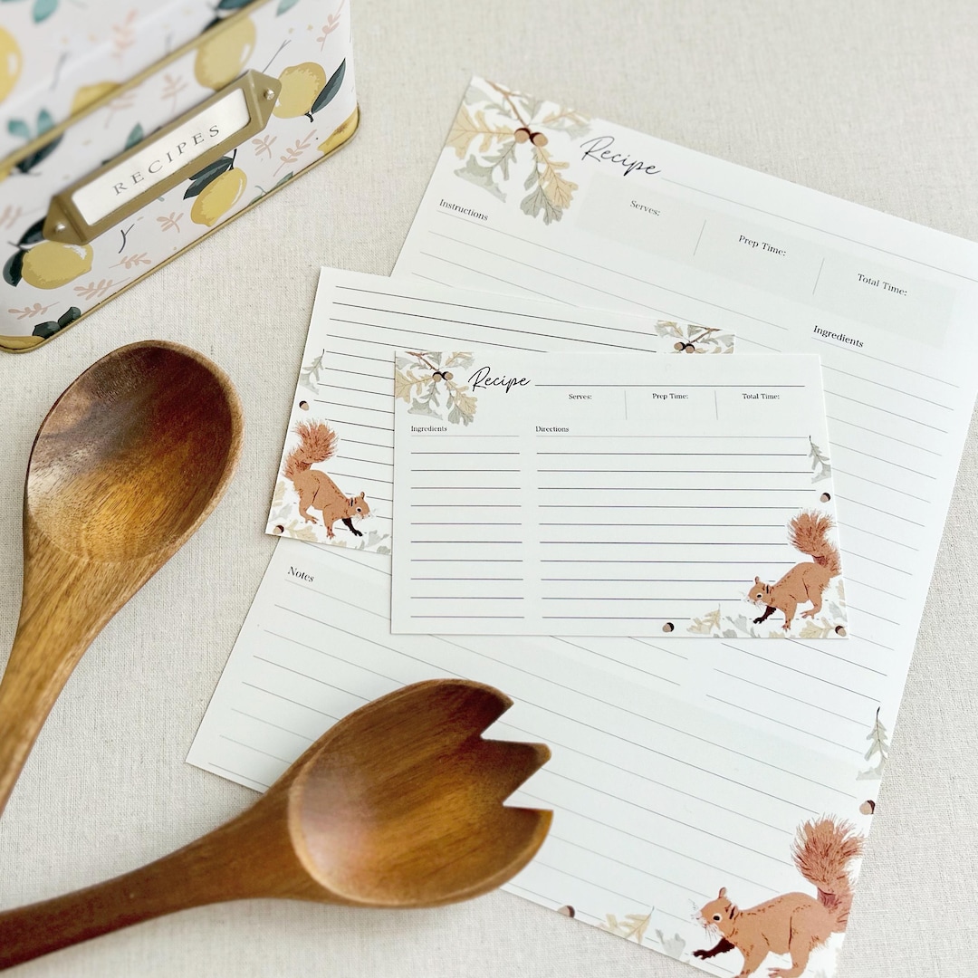 Autumn Oak Printable Recipe Card | Recipe Book Page | Vintage Botanical ...