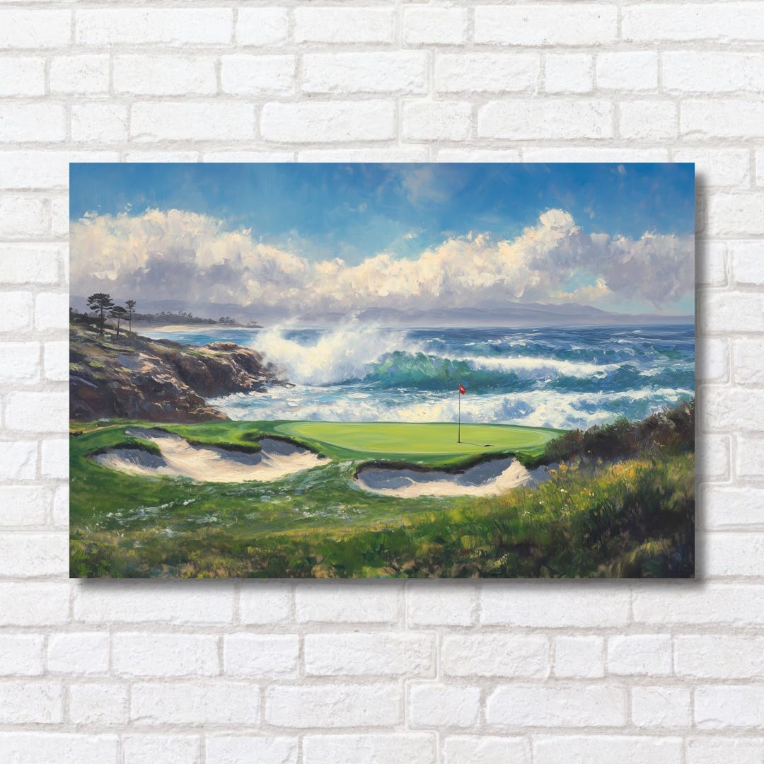 Oceanside Golf Course Artwork, Golfing Decor, Ocean View Artwork, Beach ...