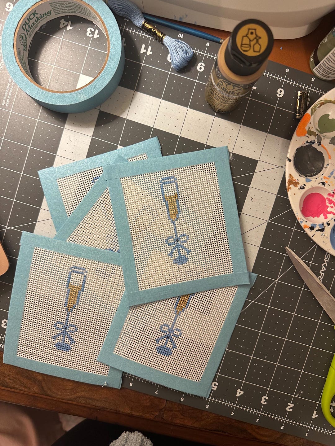 CHAMPAGNE FLUTE With Bow Needlepoint Canvas | Hand Painted on 13 Mesh ...