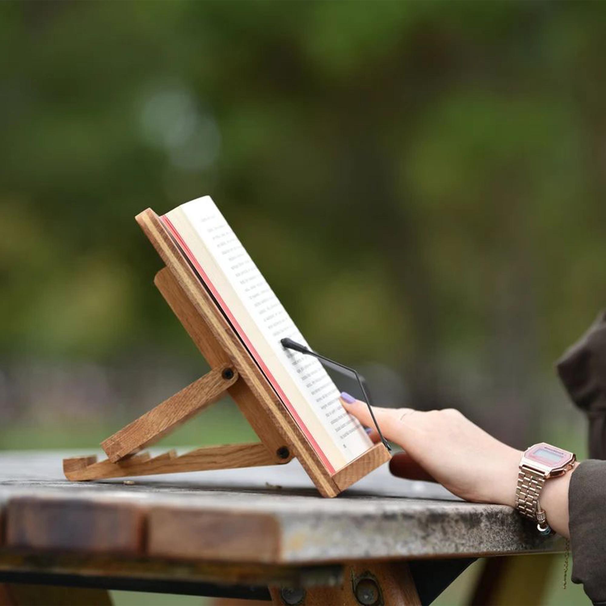Personalized Oak Wood Book Stand - Adjustable Wooden Recipe and ...