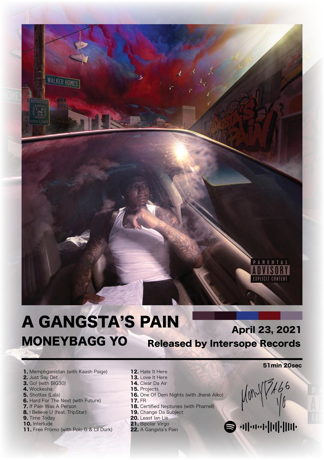 A Gangsta's Pain by Moneybagg Yo | Album Cover Digital Poster - Etsy