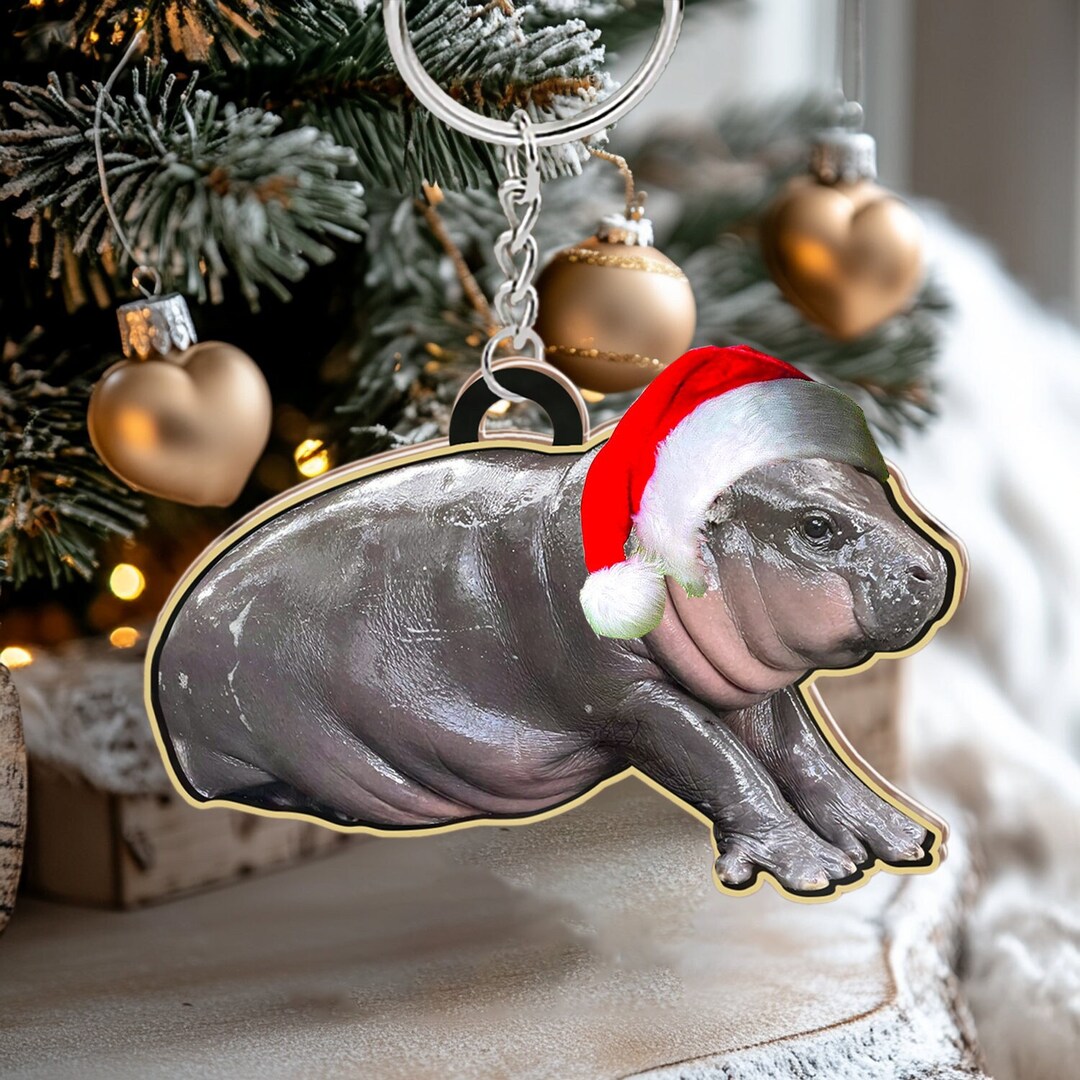 Cute Baby Hippo Moo Deng 2D Flat Christmas Keychain, Hippo Car ...