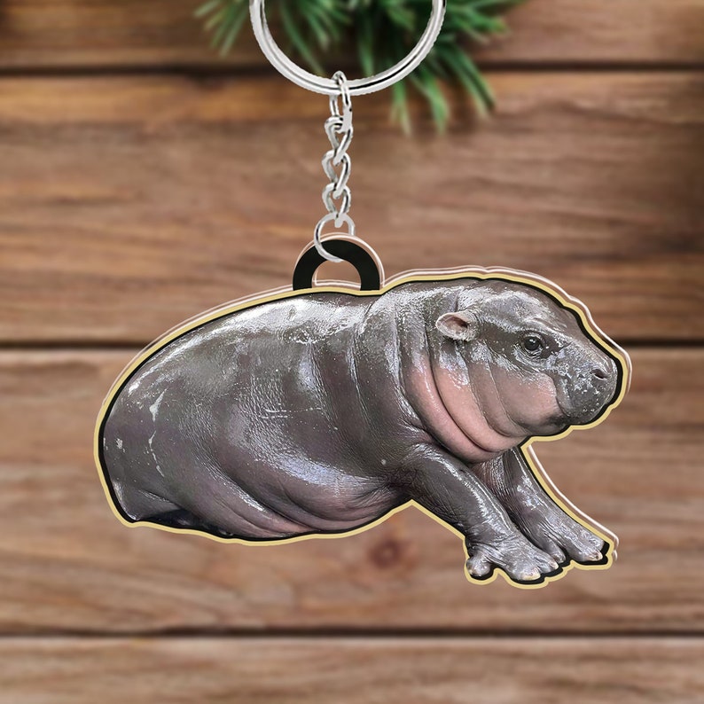 Cute Baby Hippo Moo Deng 2D Flat Christmas Keychain, Hippo Car ...