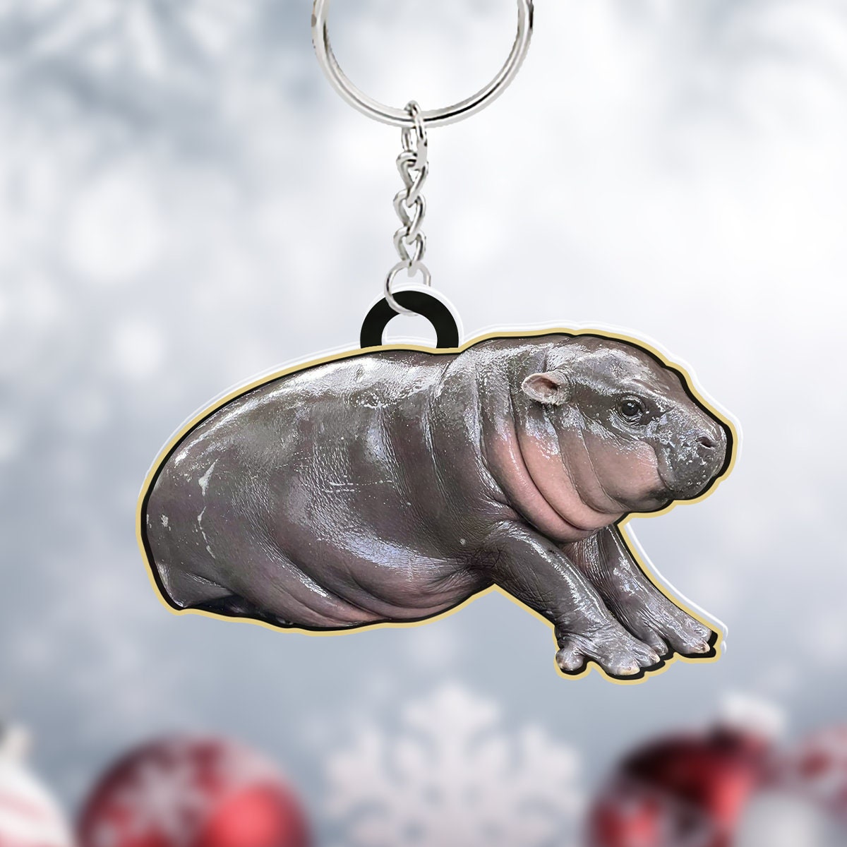 Cute Baby Hippo Moo Deng 2D Flat Christmas Keychain, Hippo Car ...