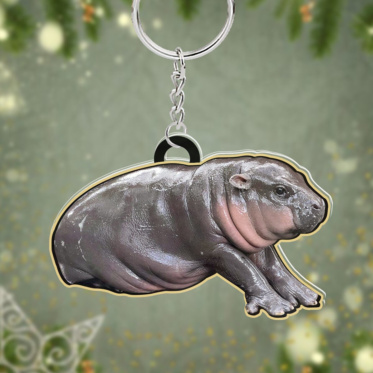 Cute Baby Hippo Moo Deng 2D Flat Christmas Keychain, Hippo Car ...